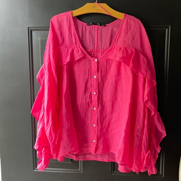 Zara | Tops | Zara Nwot Pink Ruffled Blouse Small | Poshmark